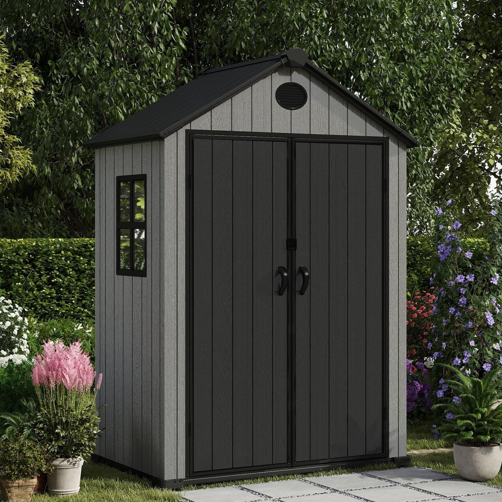 Pro Grade 6ft x 4ft Premium Plastic Garden Shed Double Door - Grey/Ant ...