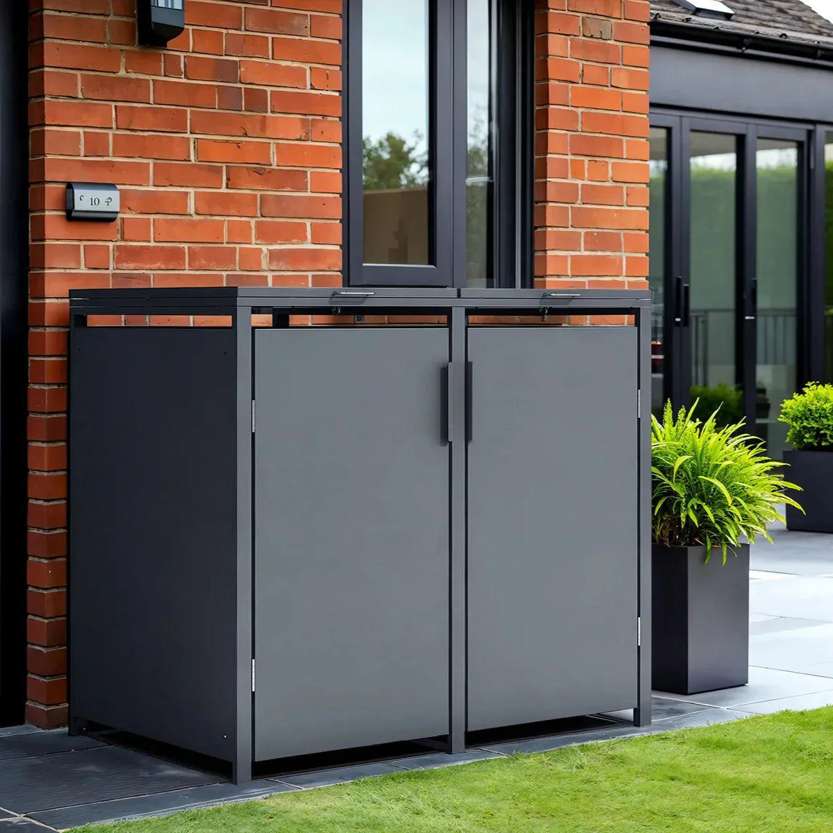 Anthracite Grey Solid Panel Wheelie Bin Storage - Double Bin Store ...