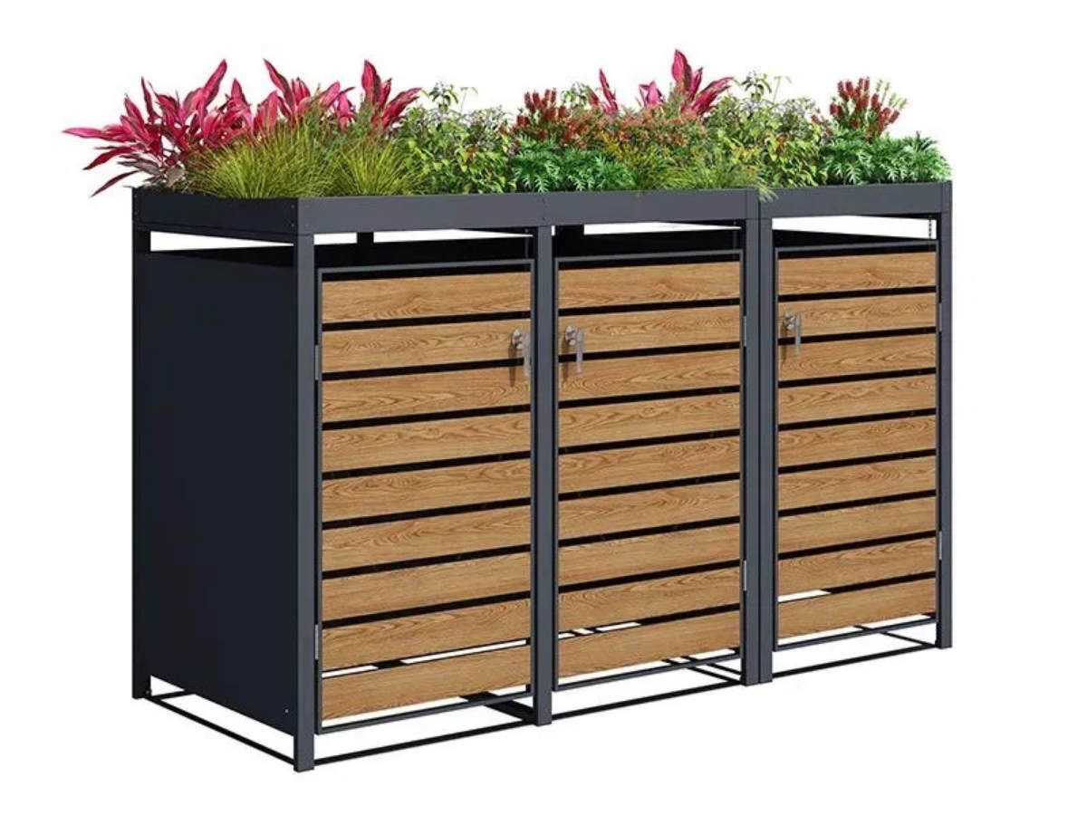 Wood Effect Wheelie Bin Storage With Planter - Triple Bin Store ...